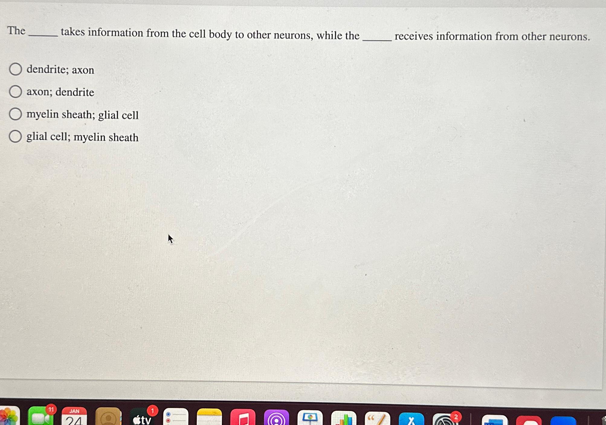 Solved The takes information from the cell body to other | Chegg.com