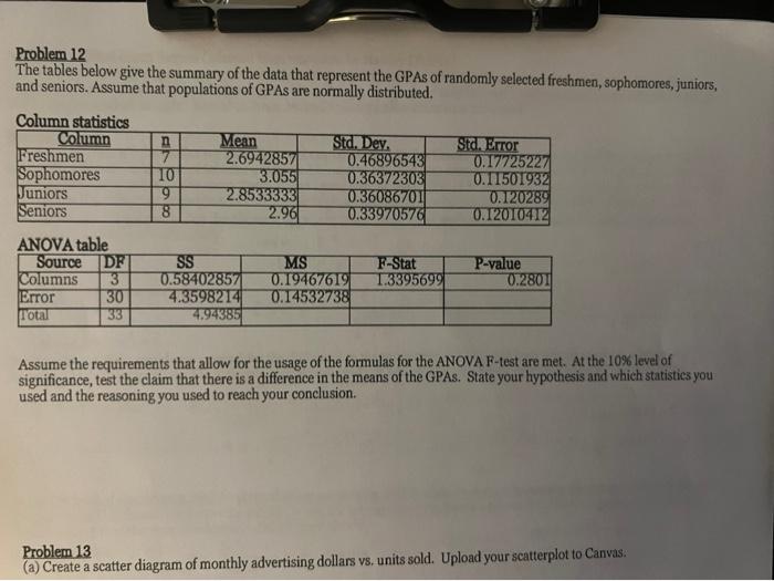 Solved Problem 12 The tables below give the summary of the | Chegg.com