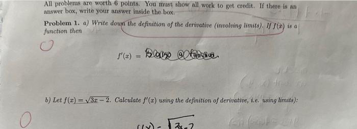 Solved All problems are worth 6 points. You must show all | Chegg.com