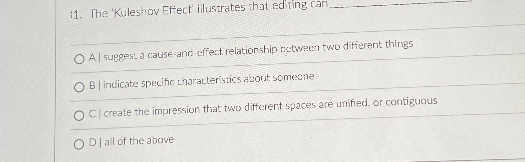 Solved The 'Kuleshov Effect' illustrates that editing canA | Chegg.com