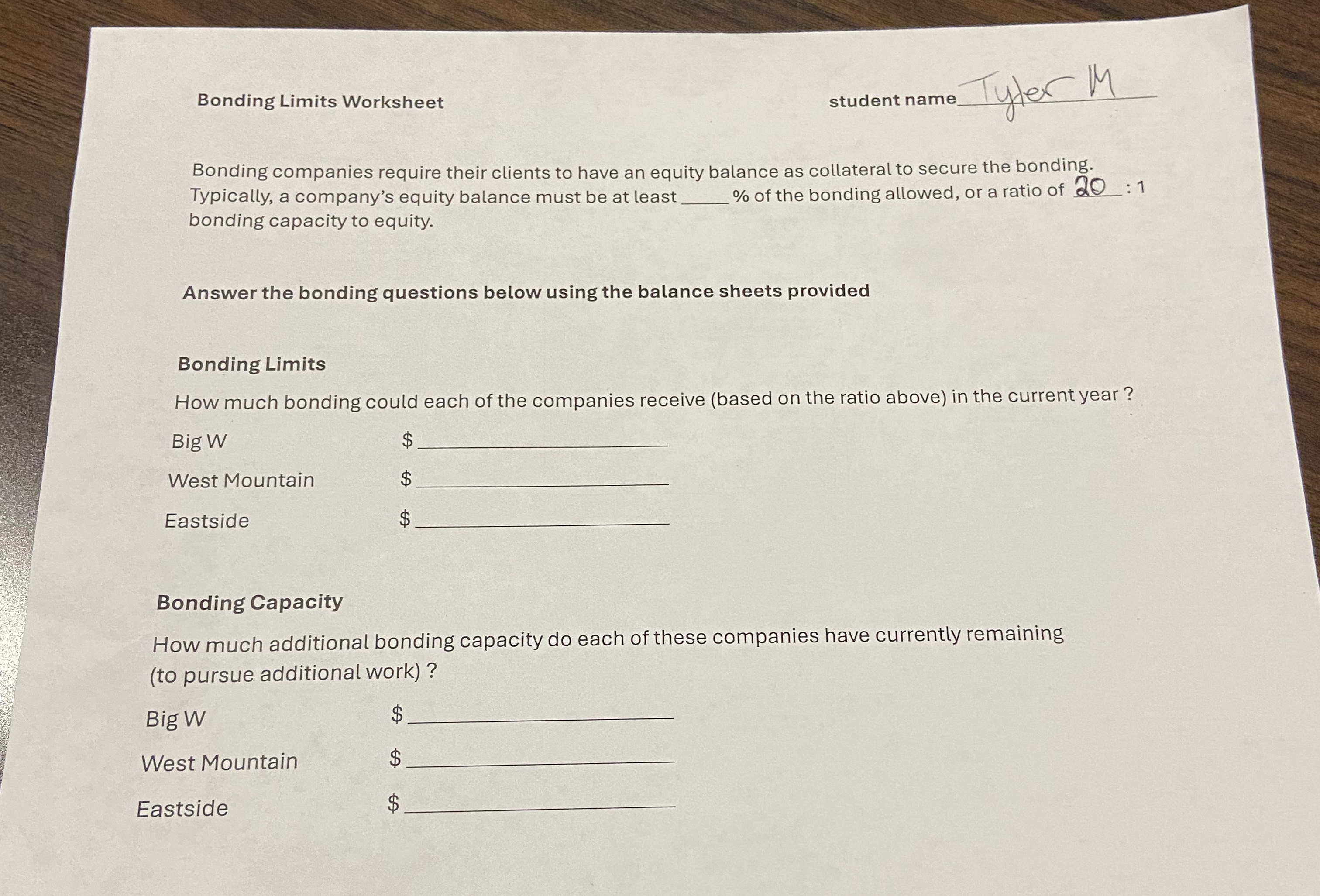 Solved by an EXPERT How to solve Bonding Limits WorksheetBonding | Chegg.com