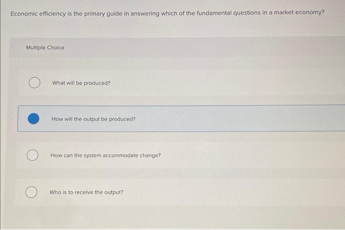 Solved Economic efficiency is the primary guide in answering | Chegg.com