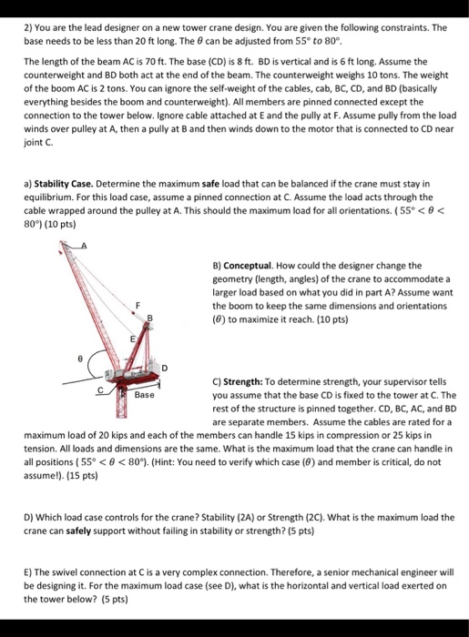 Solved 2) You are the lead designer on a new tower crane | Chegg.com
