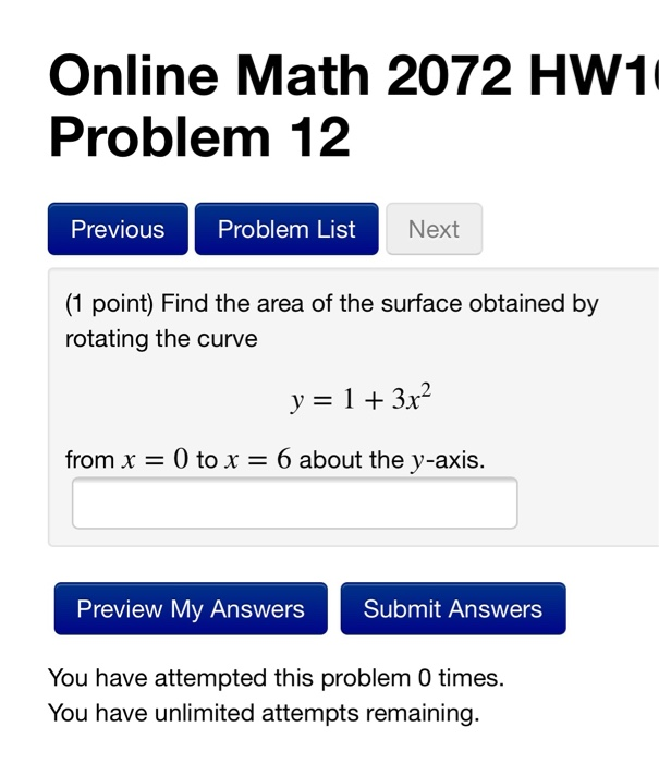 Solved Online Math 2072 HW1 Problem 12 Previous Problem List | Chegg.com