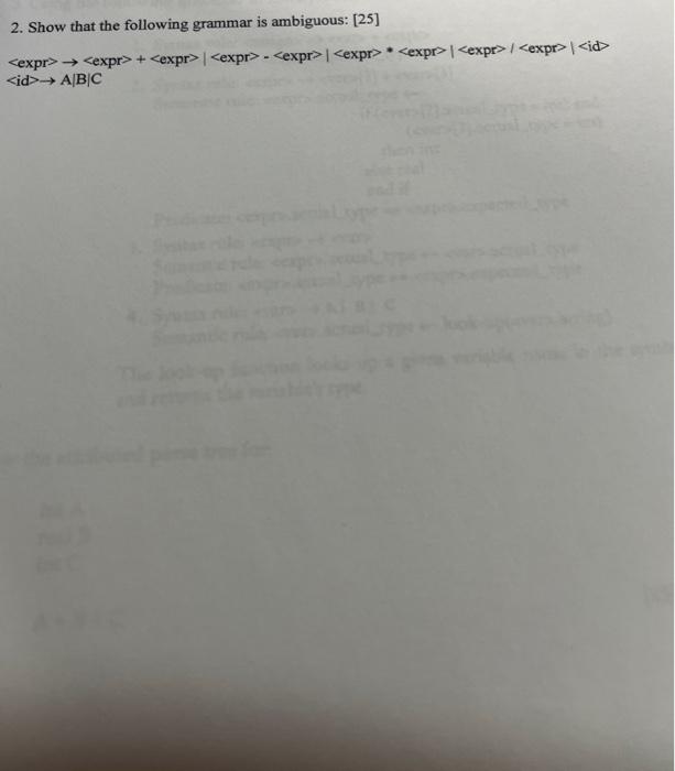 Solved 2. Show that the following grammar is ambiguous: [25] | Chegg.com