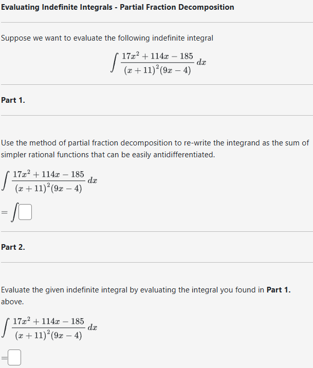 Solved Evaluating Indefinite Integrals - ﻿Partial Fraction | Chegg.com