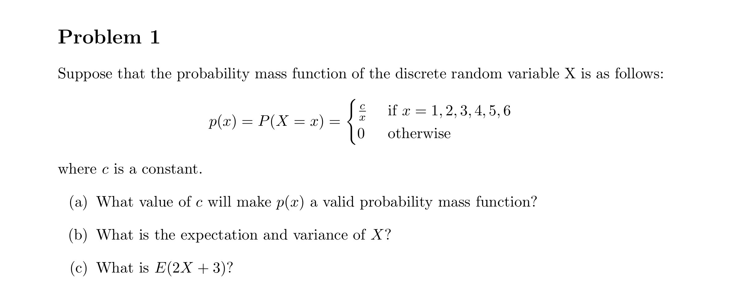 Solved Problem 1Suppose that the probability mass function | Chegg.com