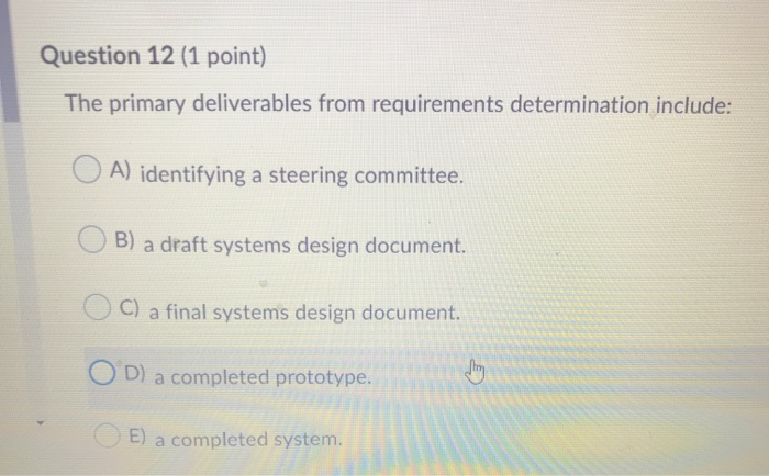 Solved Question 12 (1 point) The primary deliverables from | Chegg.com