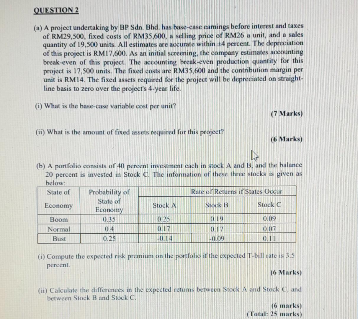 Solved (a) A project undertaking by BP Sdn. Bhd. has | Chegg.com