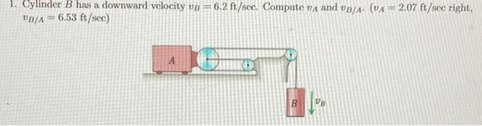 Solved 1. Cylinder B has a downward velocity vB=6.2ft/sec. | Chegg.com