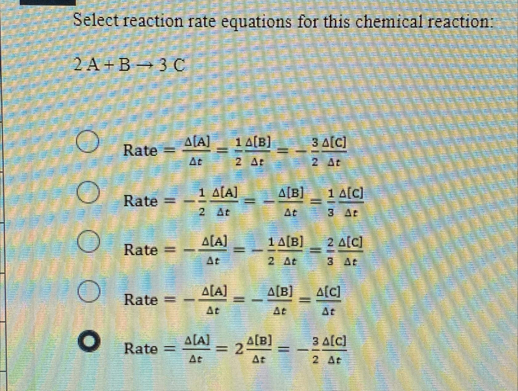 Solved Select reaction rate equations for this chemical | Chegg.com