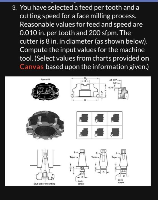 Solved 3. You have selected a feed per tooth and a cutting | Chegg.com