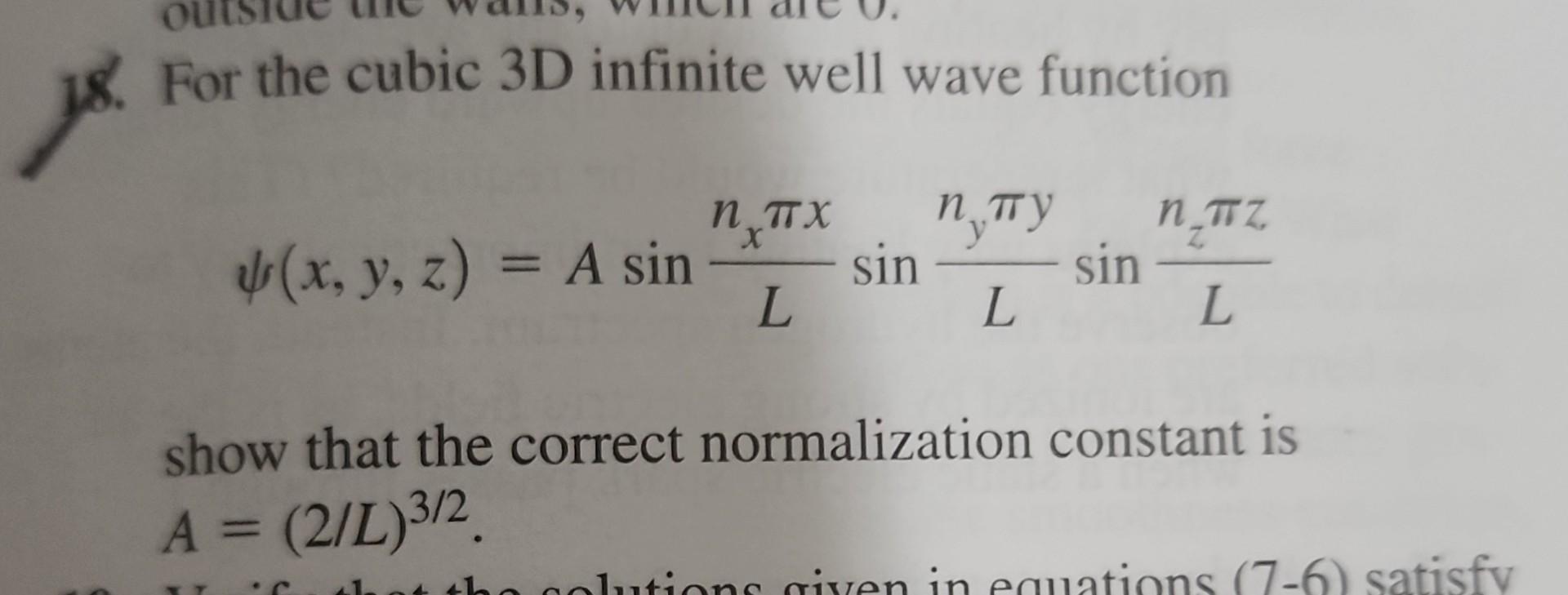 Solved 18 For The Cubic 3d Infinite Well Wave Function