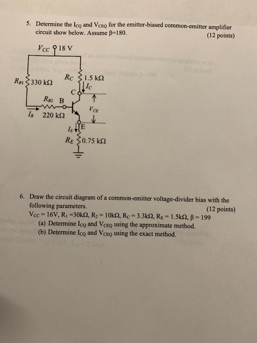 Solved 5. Determine the Ico and Vceo for the emitter-biased | Chegg.com