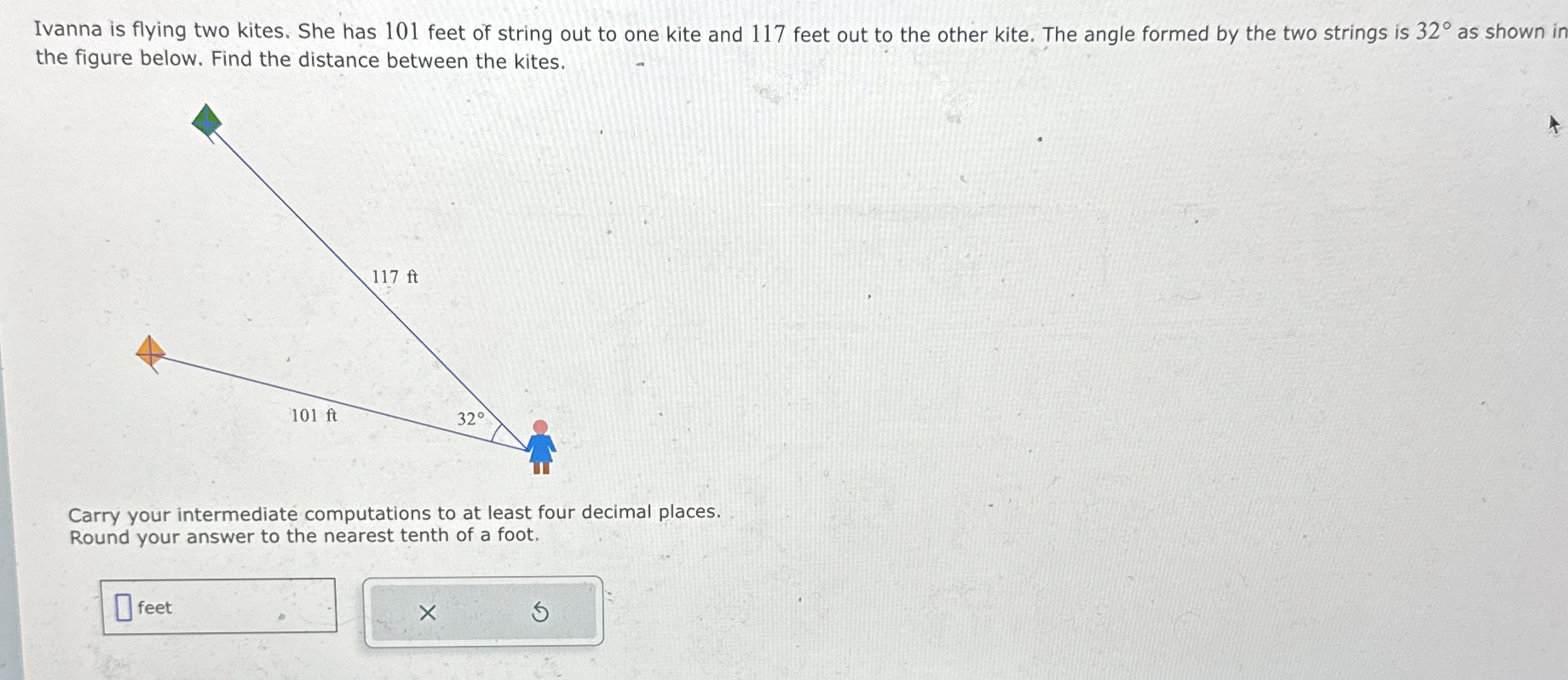 Solved Ivanna is flying two kites. She has 101 ﻿feet of | Chegg.com