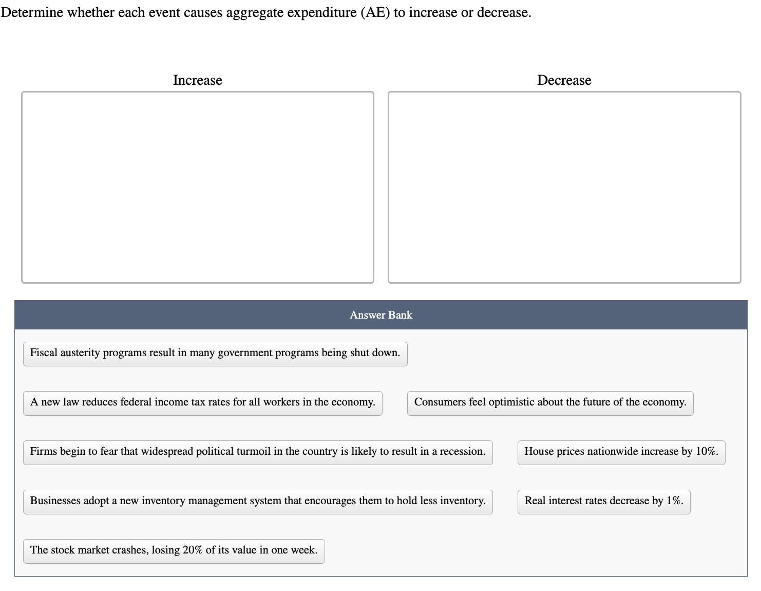 Solved Determine whether each event causes aggregate | Chegg.com