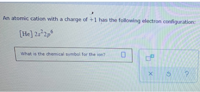 Solved An atomic cation with a charge of +1 has the | Chegg.com