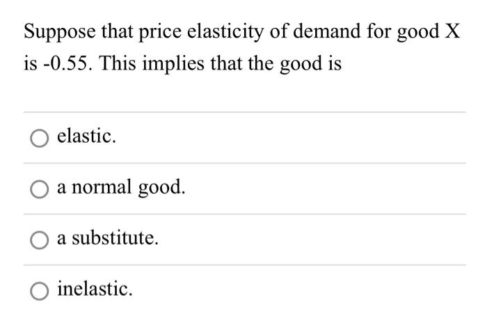 Solved Suppose that price elasticity of demand for good X is | Chegg.com