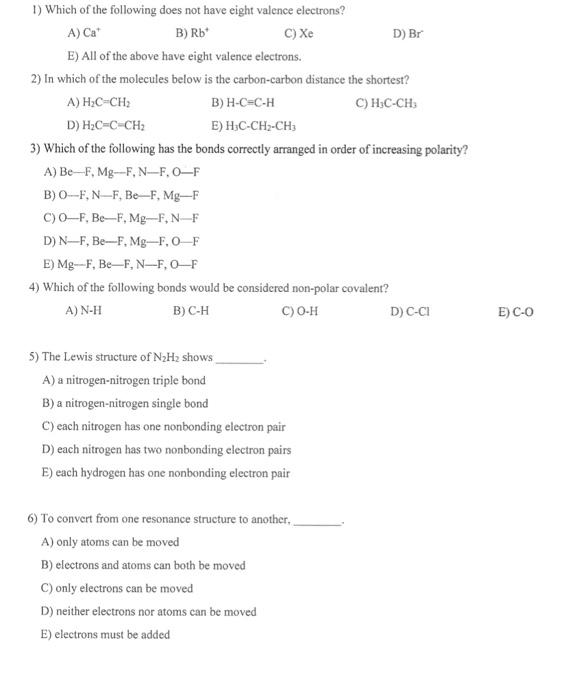 Solved 1) Which of the following does not have eight valence | Chegg.com