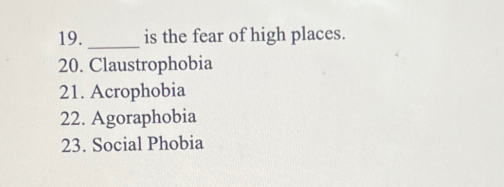 Solved q, ﻿is the fear of high | Chegg.com