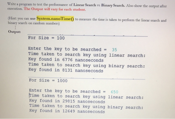 Solved Write a program to test the performance of Linear | Chegg.com