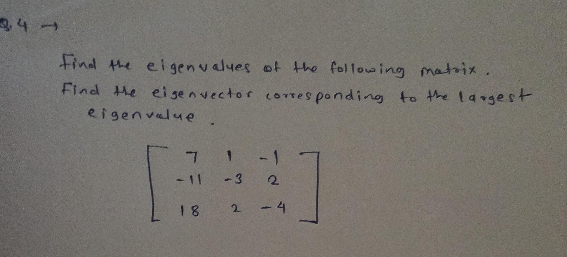Solved Find the eigenvalues of the following matrix. Find | Chegg.com