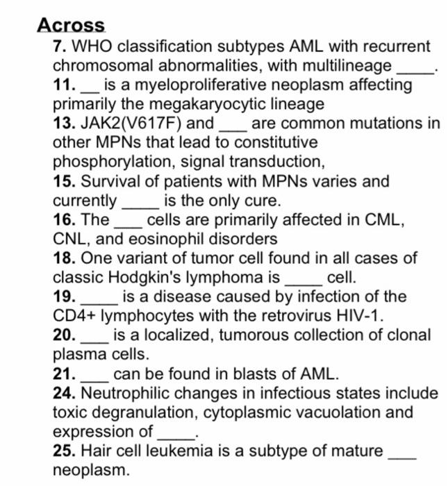 Solved Across 7. WHO classification subtypes AML with | Chegg.com