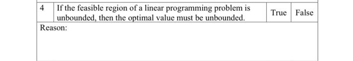 Solved True False 4. If the feasible region of a linear | Chegg.com