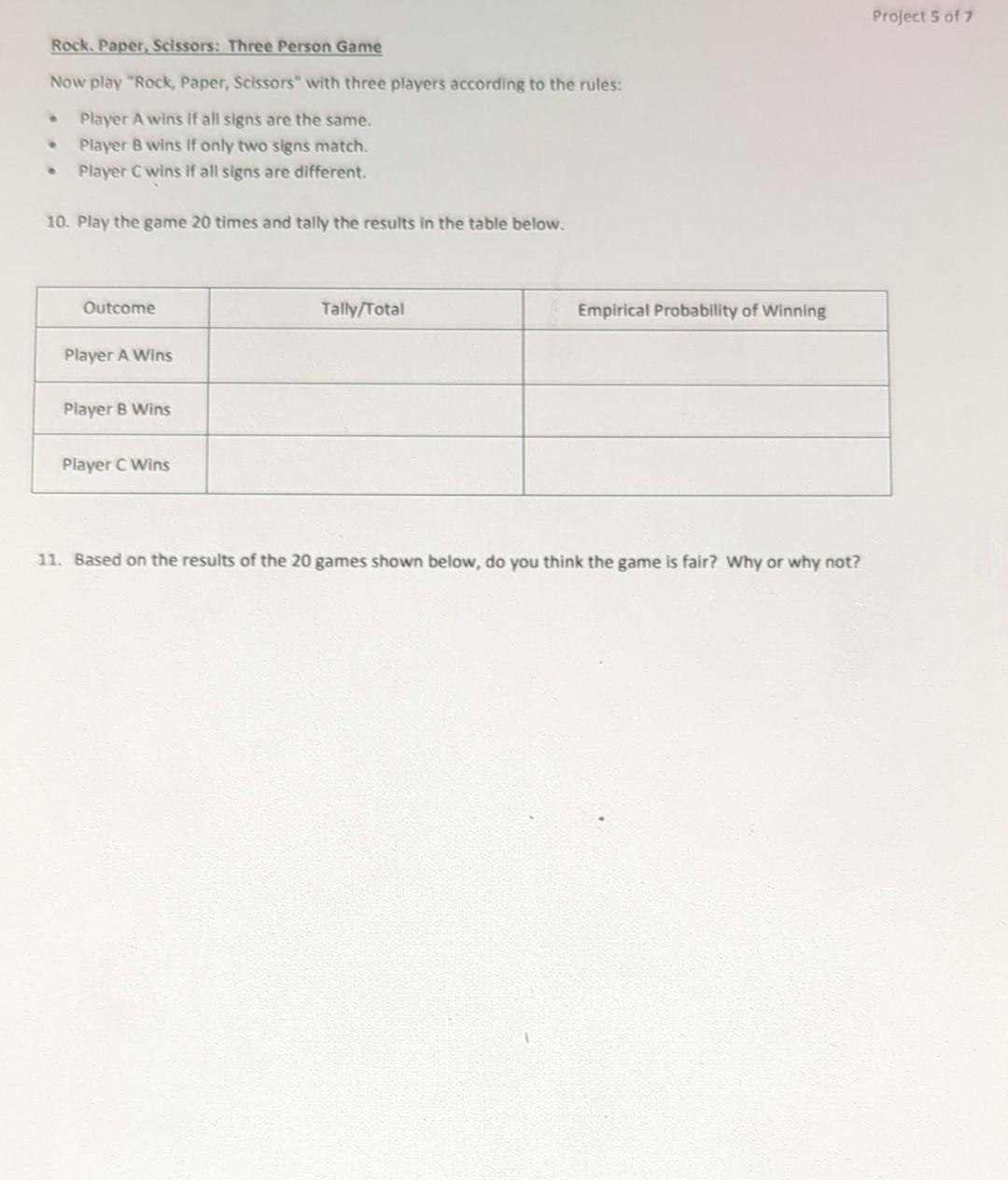 Solved Project 5 of 7 Rock. Paper, Scissors: Three Person | Chegg.com