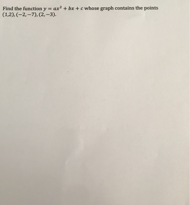 Solved Find the function y = ax2 + bx + c whose graph | Chegg.com