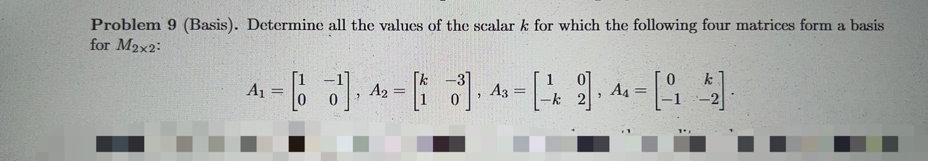 Solved Problem 9 (Basis). ﻿Determine all the values of ﻿the | Chegg.com