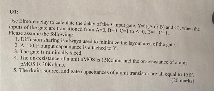 Solved Q1: Use Elmore delay to calculate the delay of the | Chegg.com