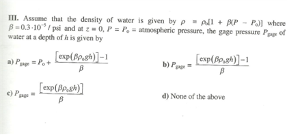 Solved Assume that the density of water is given by Rho = | Chegg.com