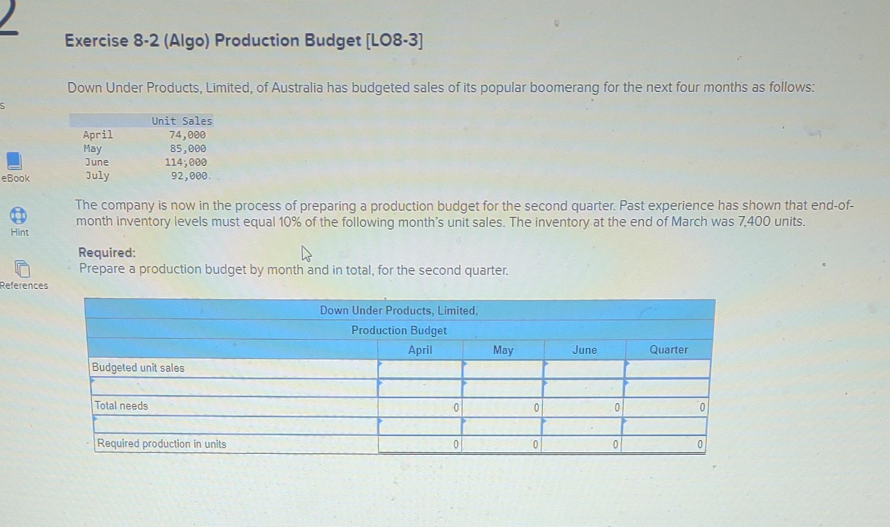 Solved Exercise 8-2 (Algo) Production Budget [LO8-3] Down | Chegg.com