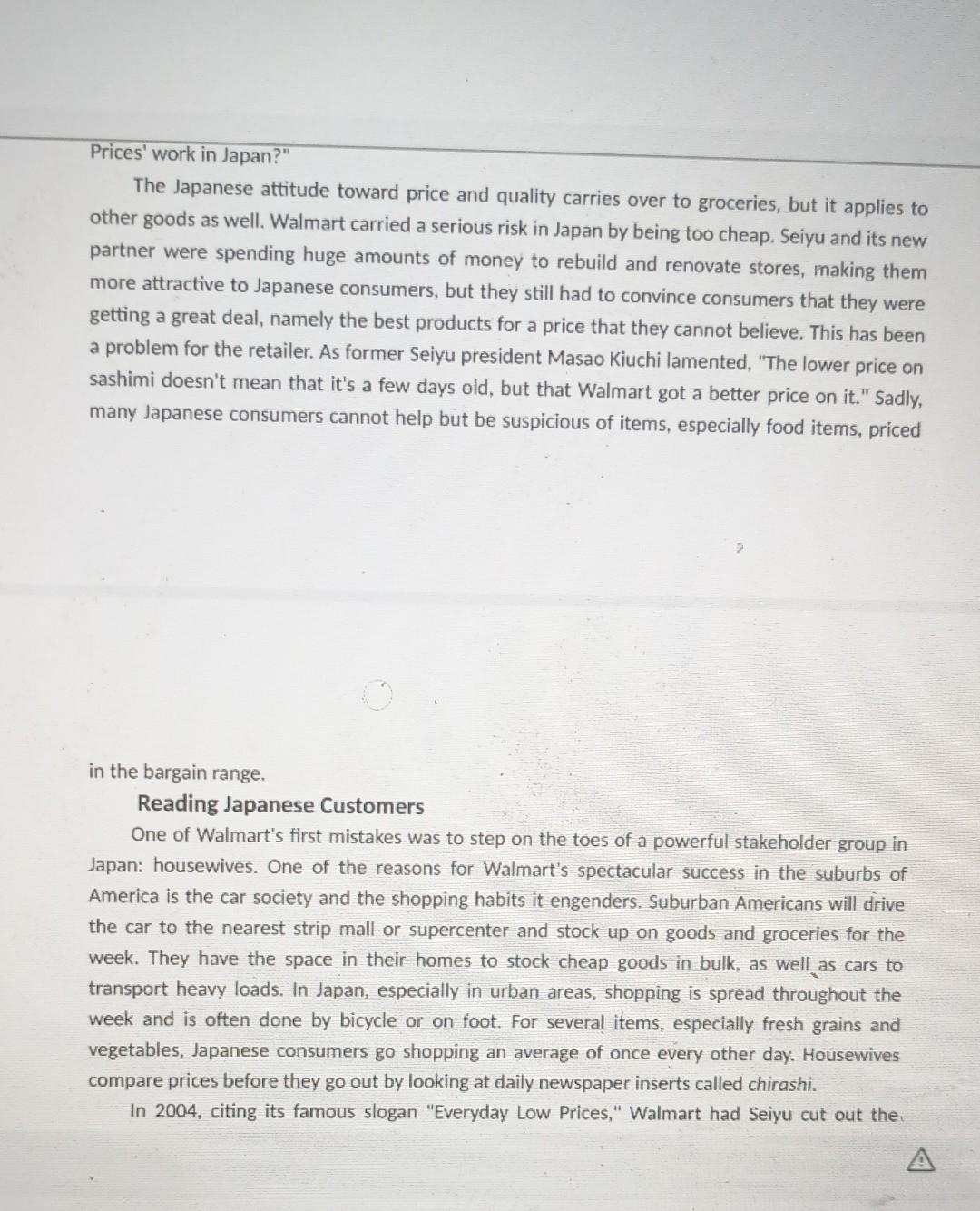 Solved Walmart in Japan Walmart's Expansion into the | Chegg.com