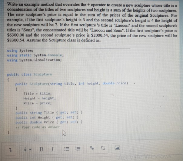 Solved Write an example method that overrides the + operator | Chegg.com