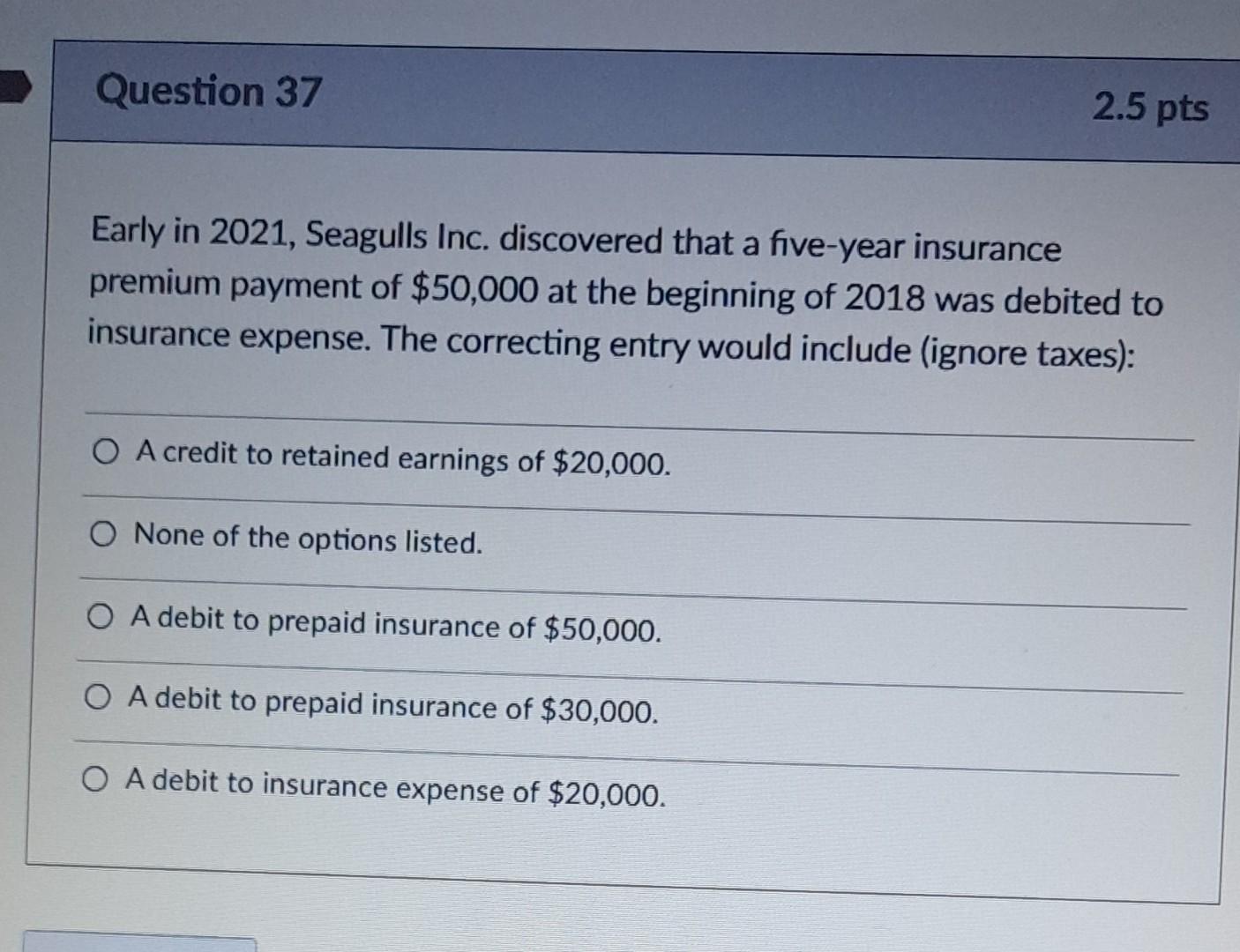 Solved Question 37 2.5 pts Early in 2021, Seagulls Inc. | Chegg.com