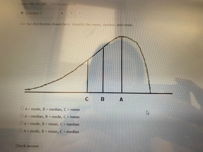 Solved For the distribution drawn here, identify the mean, | Chegg.com