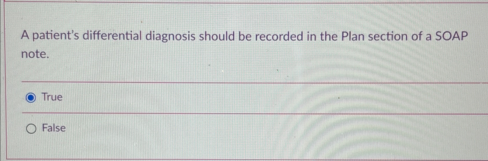 Solved A patient's differential diagnosis should be recorded | Chegg.com