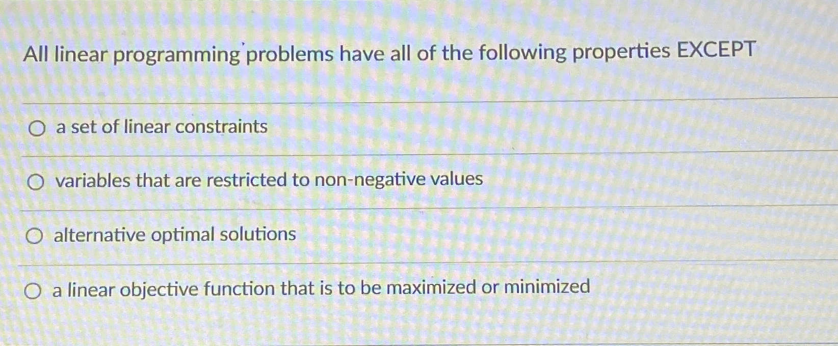Solved All linear programming problems have all of the | Chegg.com