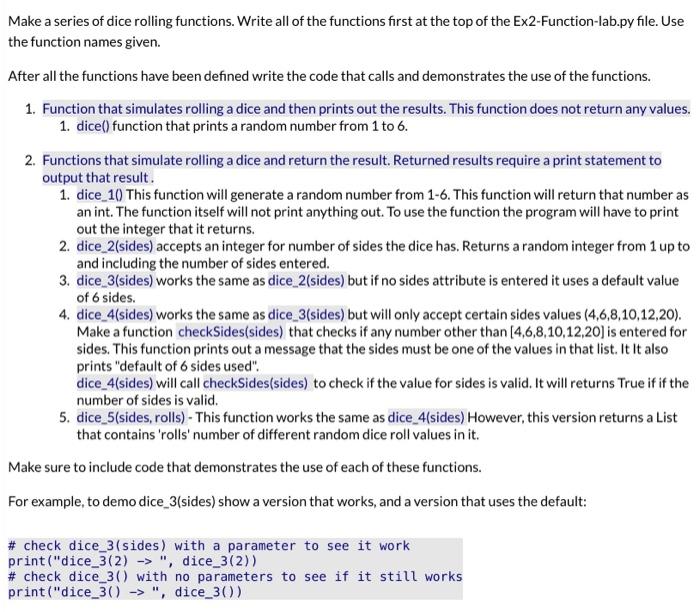Solved Make a series of dice rolling functions. Write all of | Chegg.com