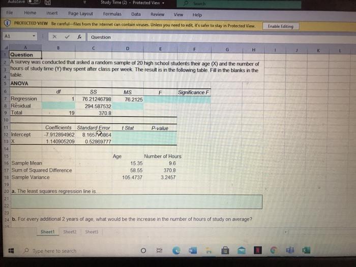 Solved AutoSAVE Study Time (2) - Protected View File Home | Chegg.com