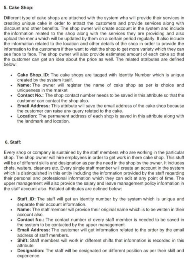 Solved Online Cake Ordering System FINAL YEAR PROJECTS | Chegg.com