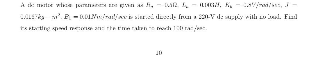 Solved A dc motor whose parameters are given as | Chegg.com