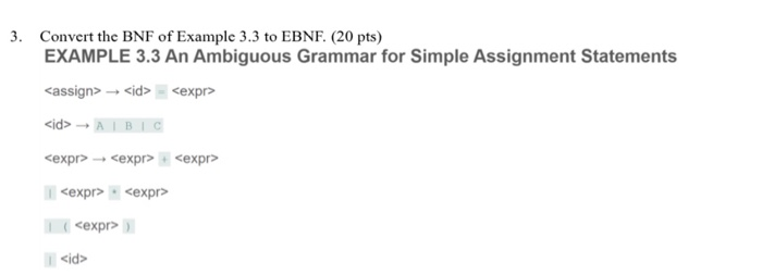 Solved 3. Convert the BNF of Example 3.3 to EBNF. (20 pts) | Chegg.com