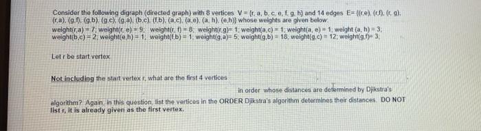 Solved Consider the following digraph (directed graph) with | Chegg.com