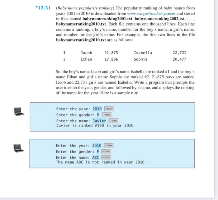 Solved * 12.31 (Baby name popularity ranking) The popularity | Chegg.com