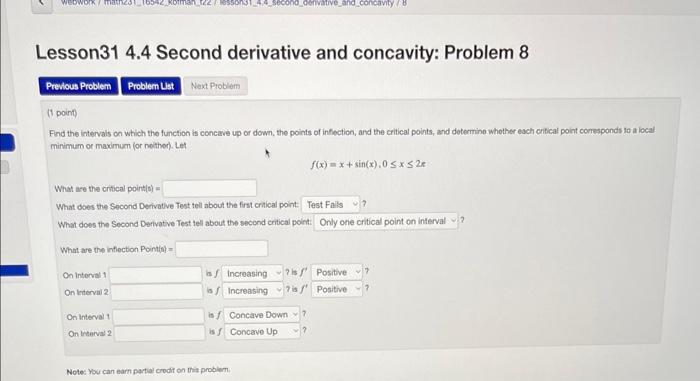 Solved _esson31 4.4 Second derivative and concavity: Problem | Chegg.com
