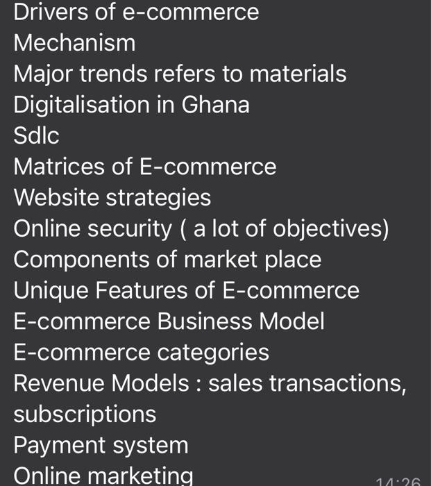 Solved Drivers of e-commerce Mechanism Major trends refers | Chegg.com