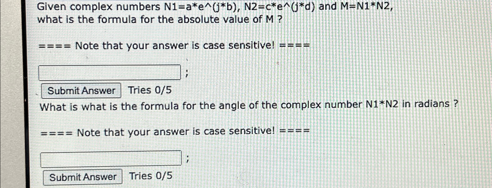 Solved Given complex numbers | Chegg.com